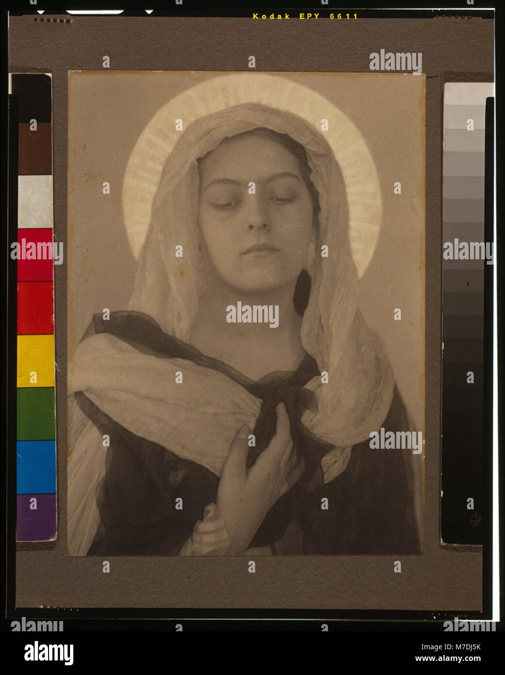 A portrait of Mary, depicted in a historical or religious context. The ...