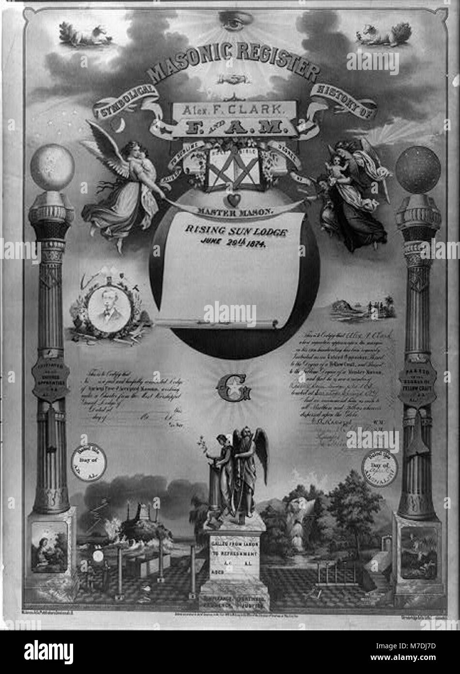 A Masonic register, recording details of members and activities within ...