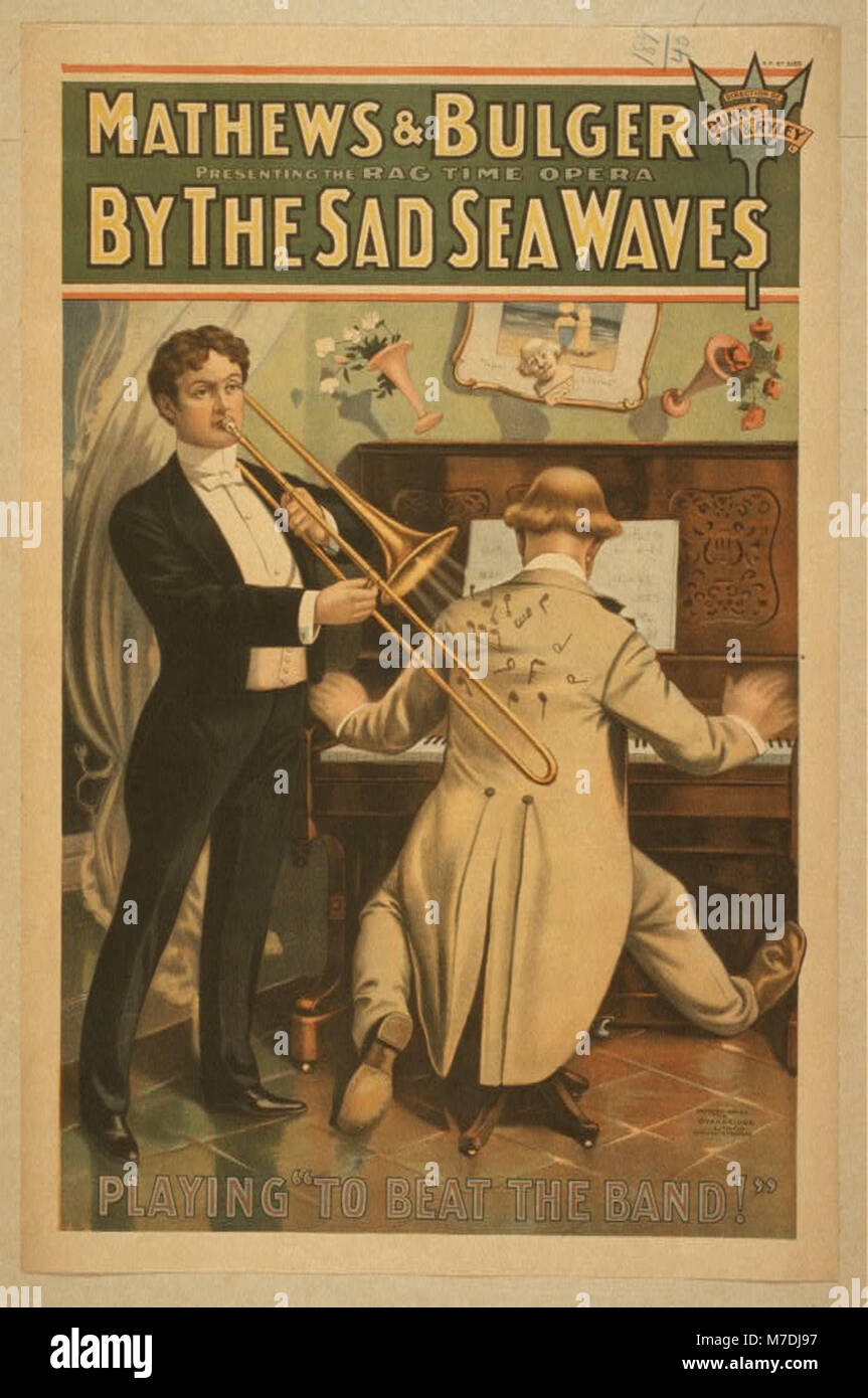A performance poster for the ragtime opera 'By the Sad Sea Waves ...