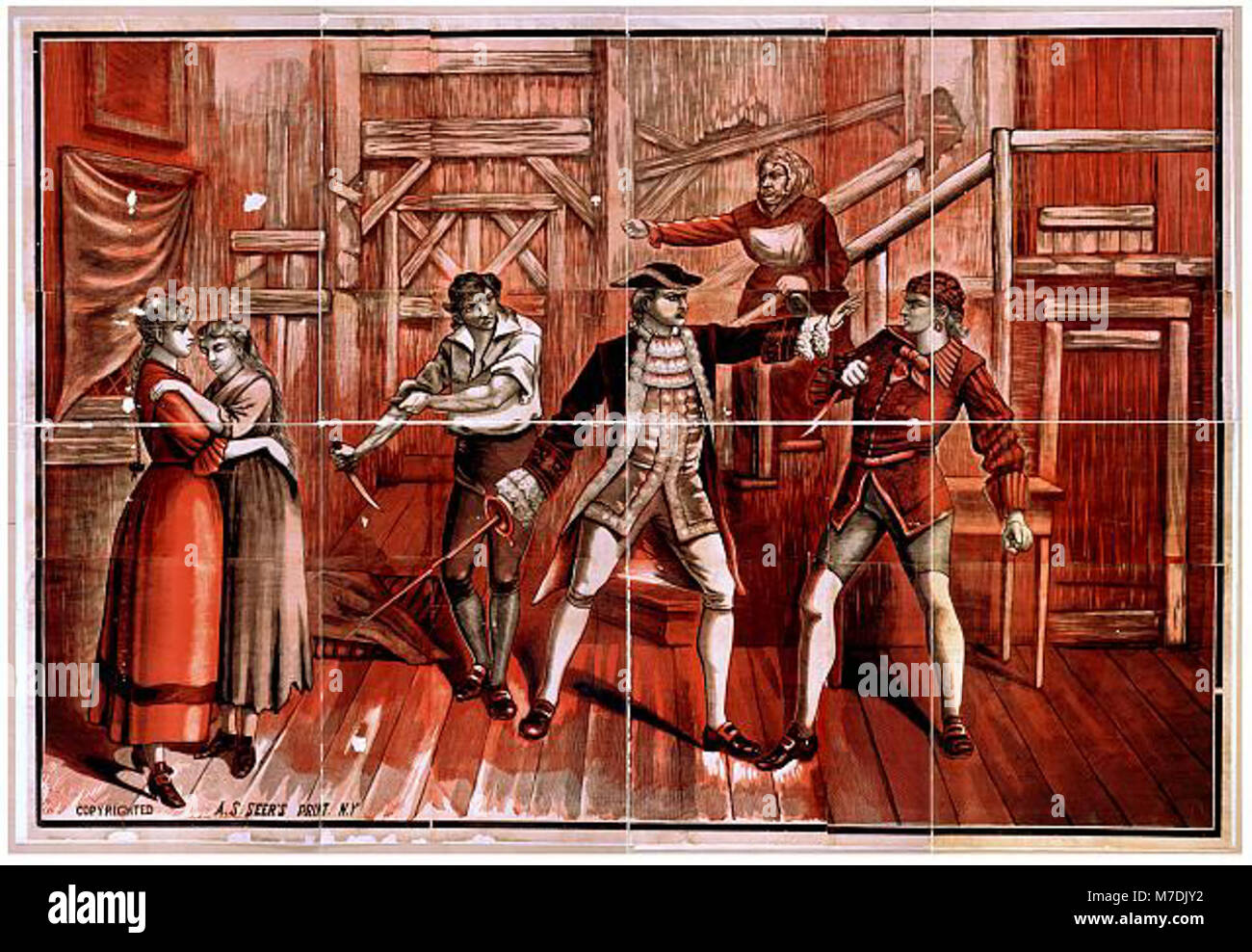 This image captures a dramatic scene of men fighting with daggers and ...