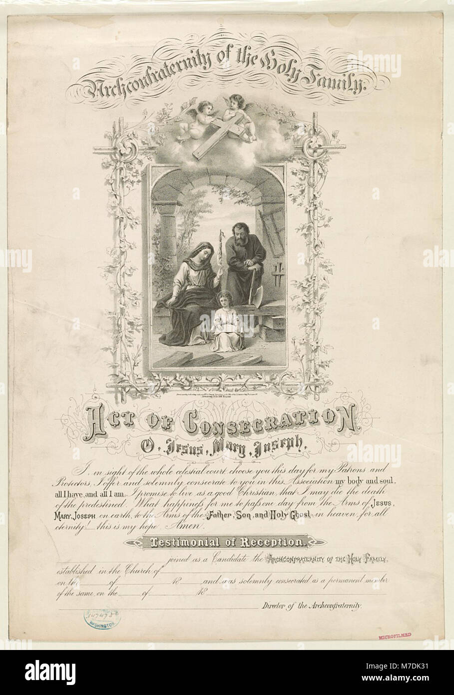 A historical document depicting the Act of Consecration to the Holy ...