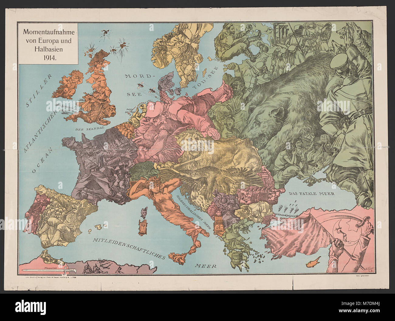 This image, created by W. Kaspar in 1914, captures a snapshot of Europe ...