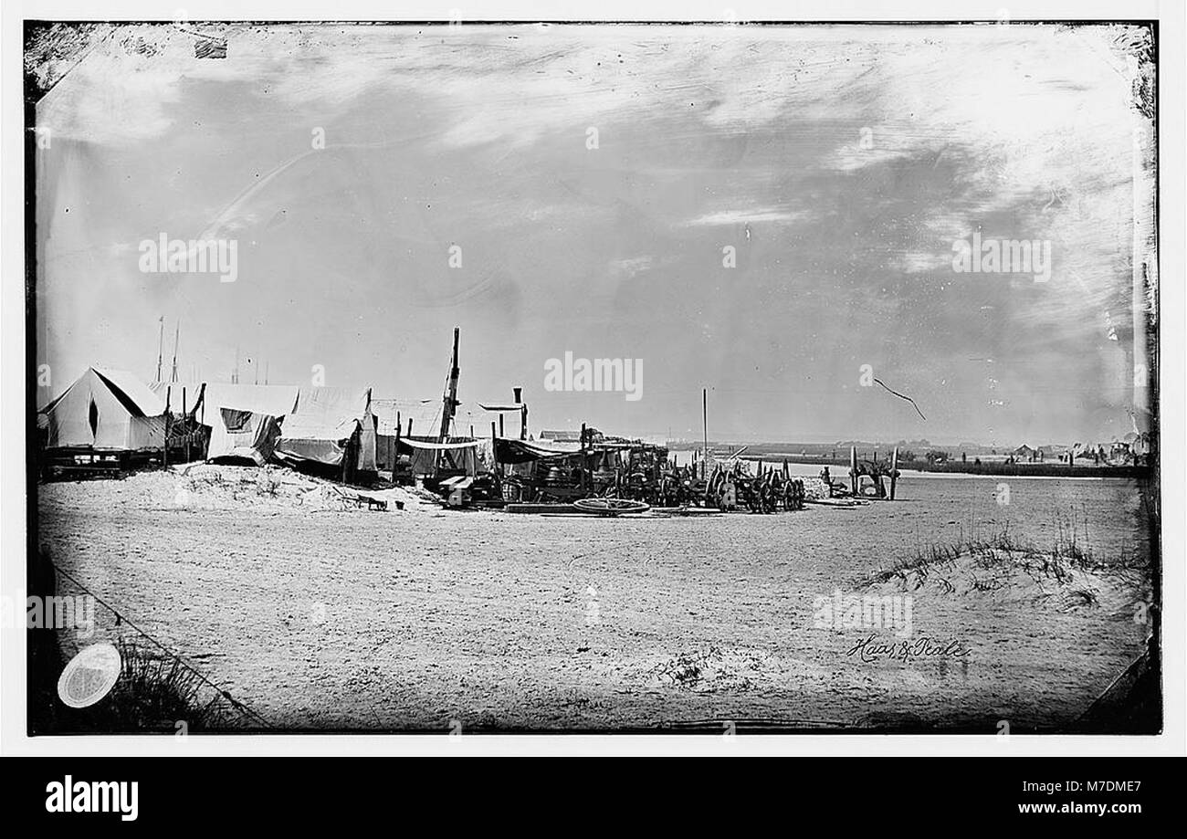 A photograph of an unidentified camp on Morris Island, South Carolina ...