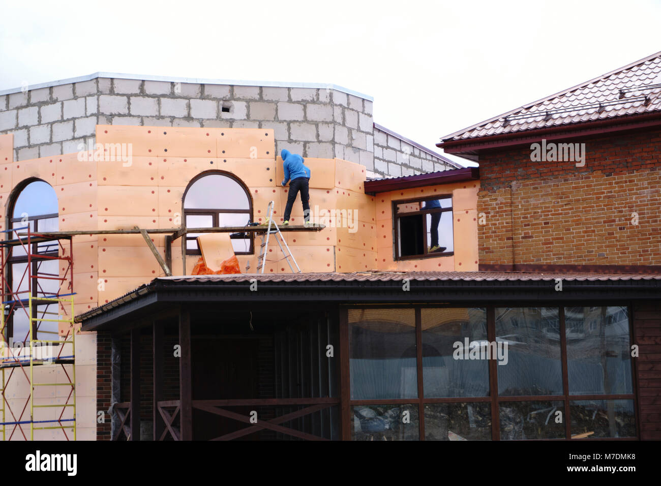 Building a house-brick work, building insulation Stock Photo - Alamy