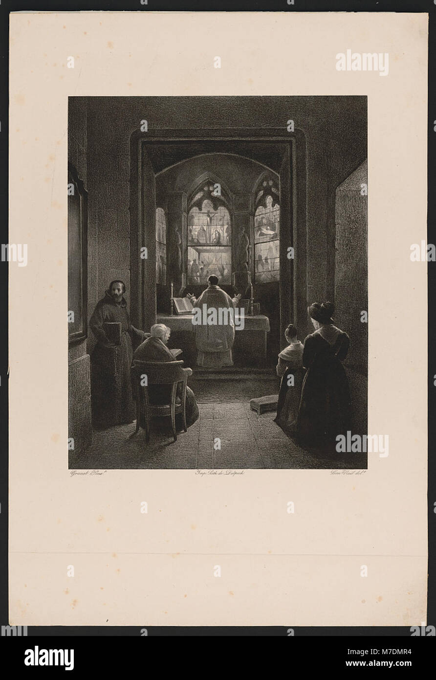 This photograph depicts a group of individuals worshiping at an altar ...