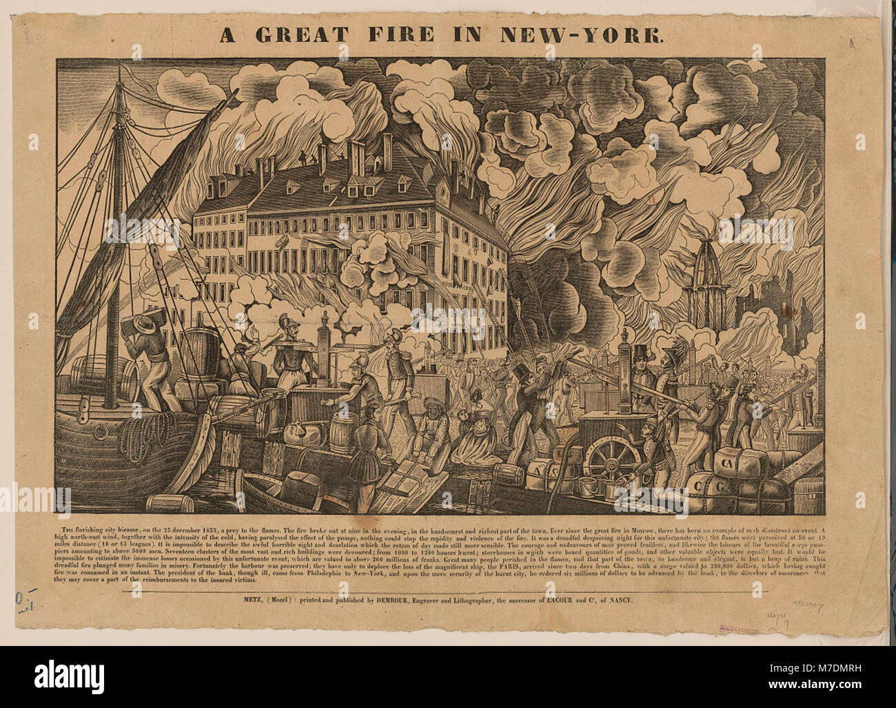 A historical photograph capturing a major fire in New York City ...