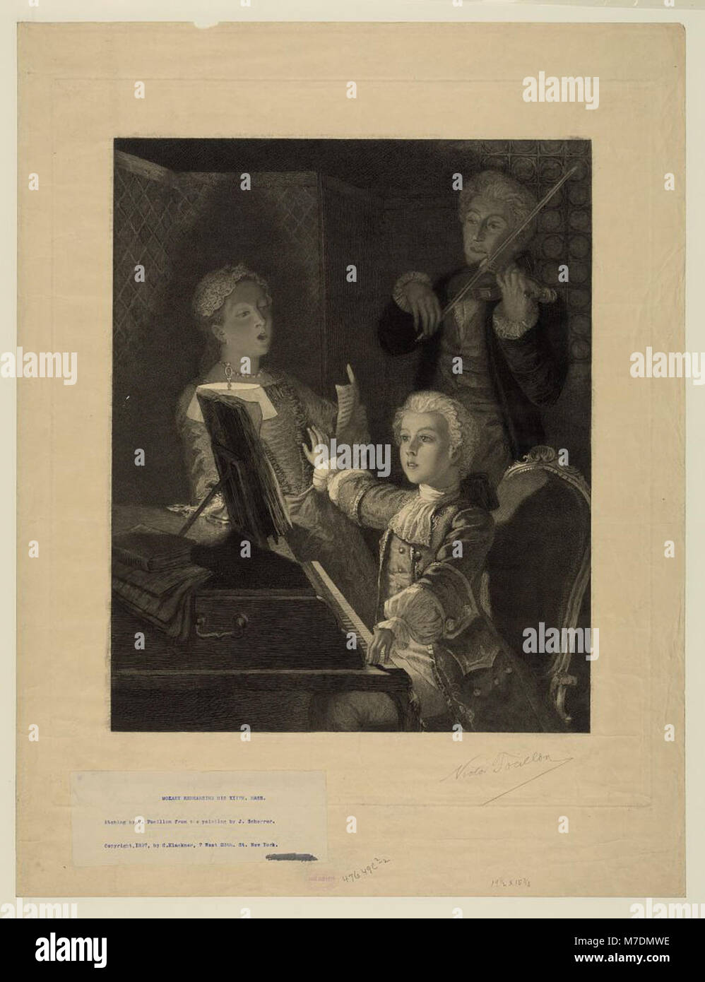A historical image showing Wolfgang Amadeus Mozart rehearsing his Twelfth Mass, capturing the ...