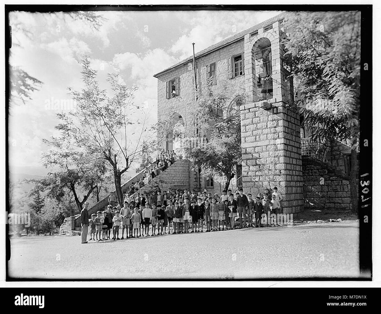 This photograph shows the front of Mr. Oliver's school in Ras-el-Matn ...
