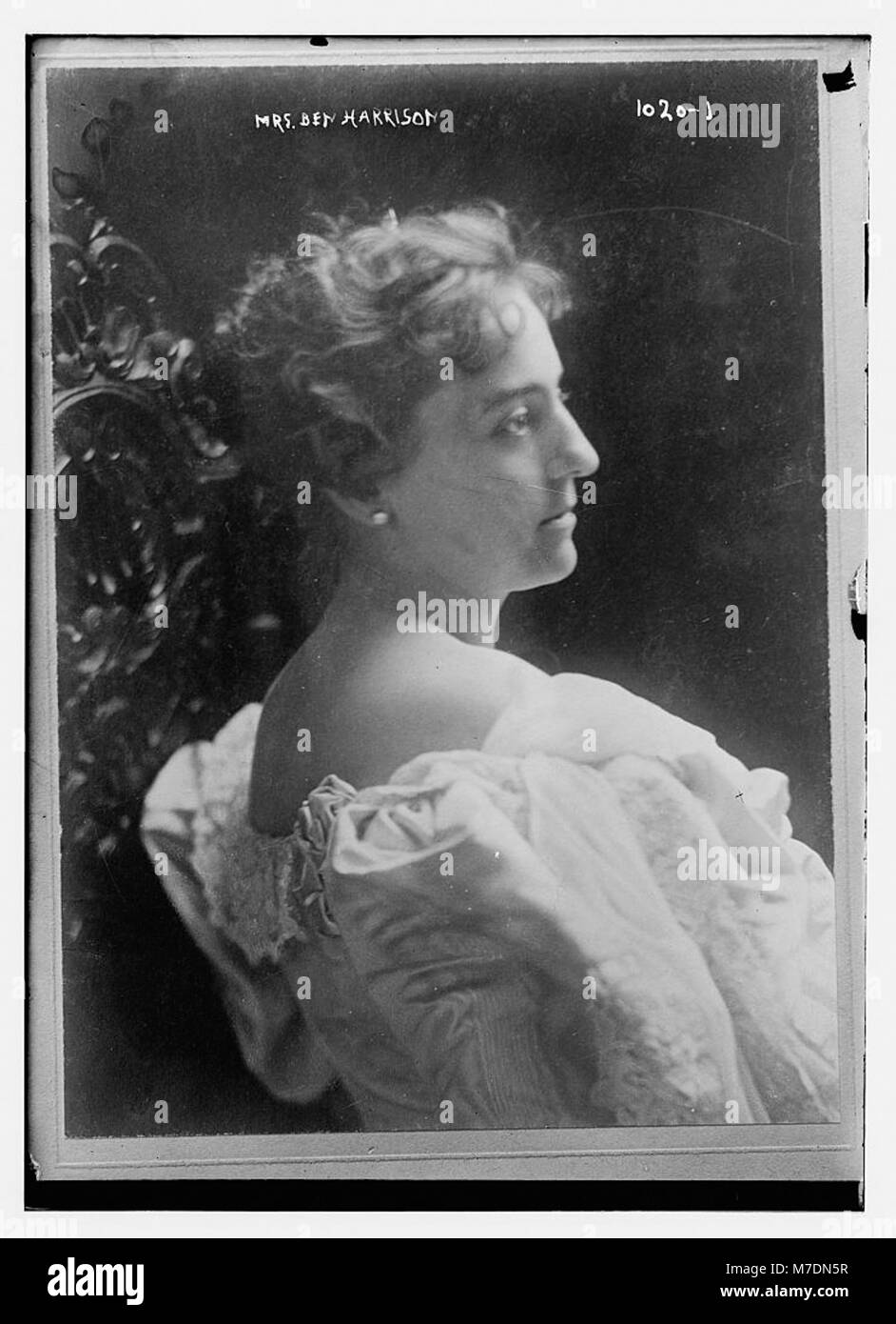 A portrait of Mrs. Ben Harrison, the wife of Benjamin Harrison, the ...