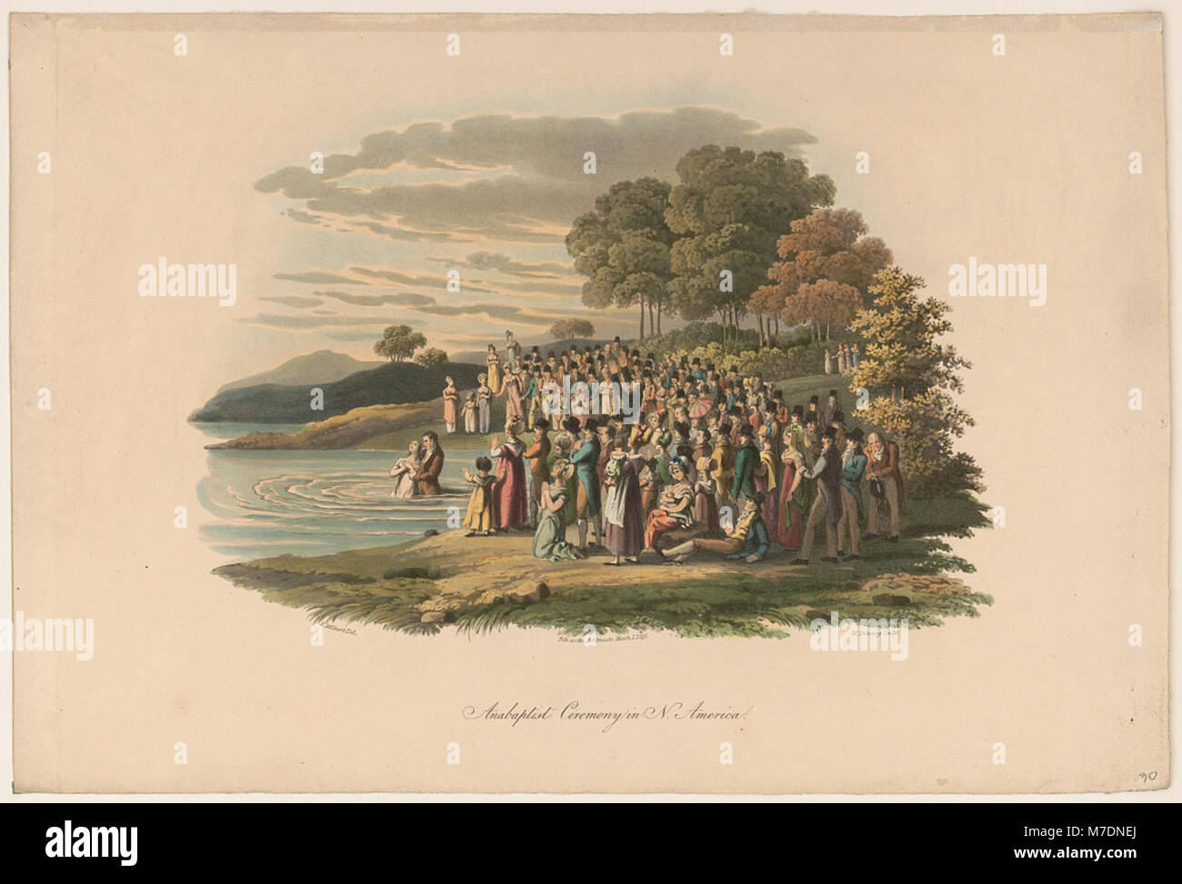 This engraving depicts an Anabaptist religious ceremony in North ...