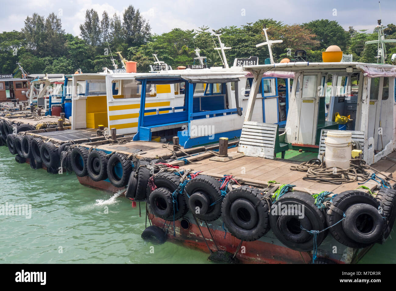 Row of bumboats at the Pulau Ubin Ferry Terminal, Singapore Stock Photo ...