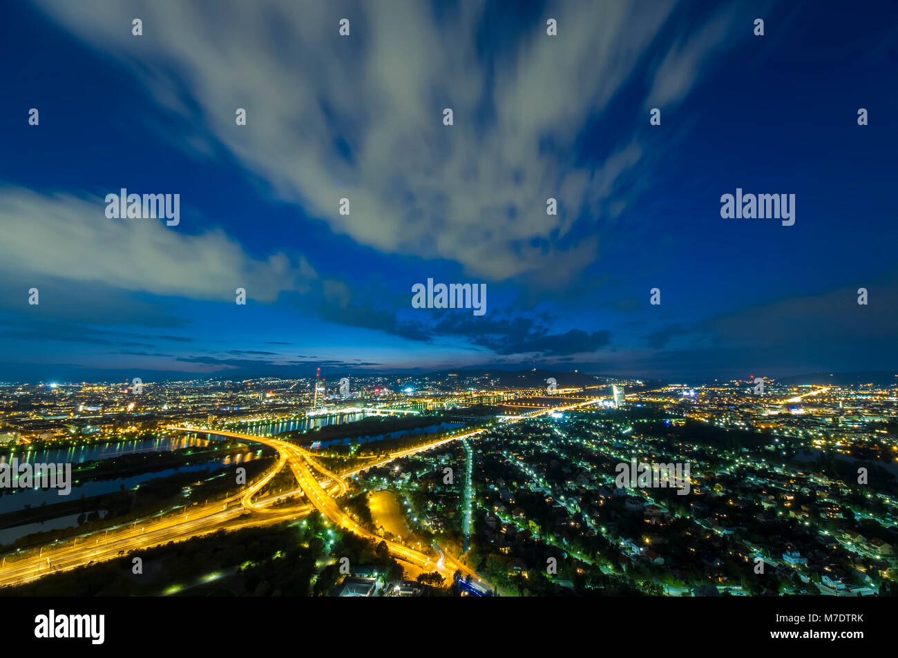 cityscape of Vienna city at night, aerial view. Austria Stock Photo - Alamy