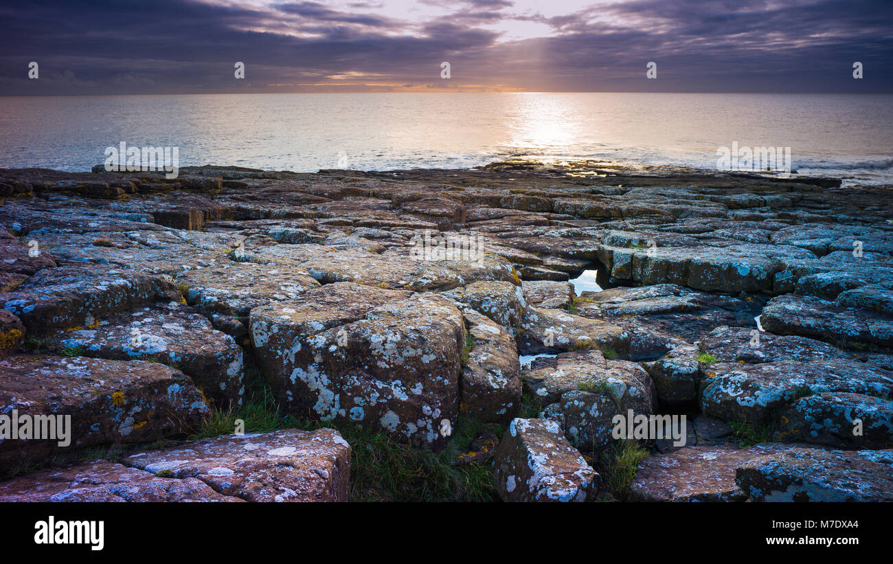 The rocky Northumberland coast just after dawn Stock Photo - Alamy