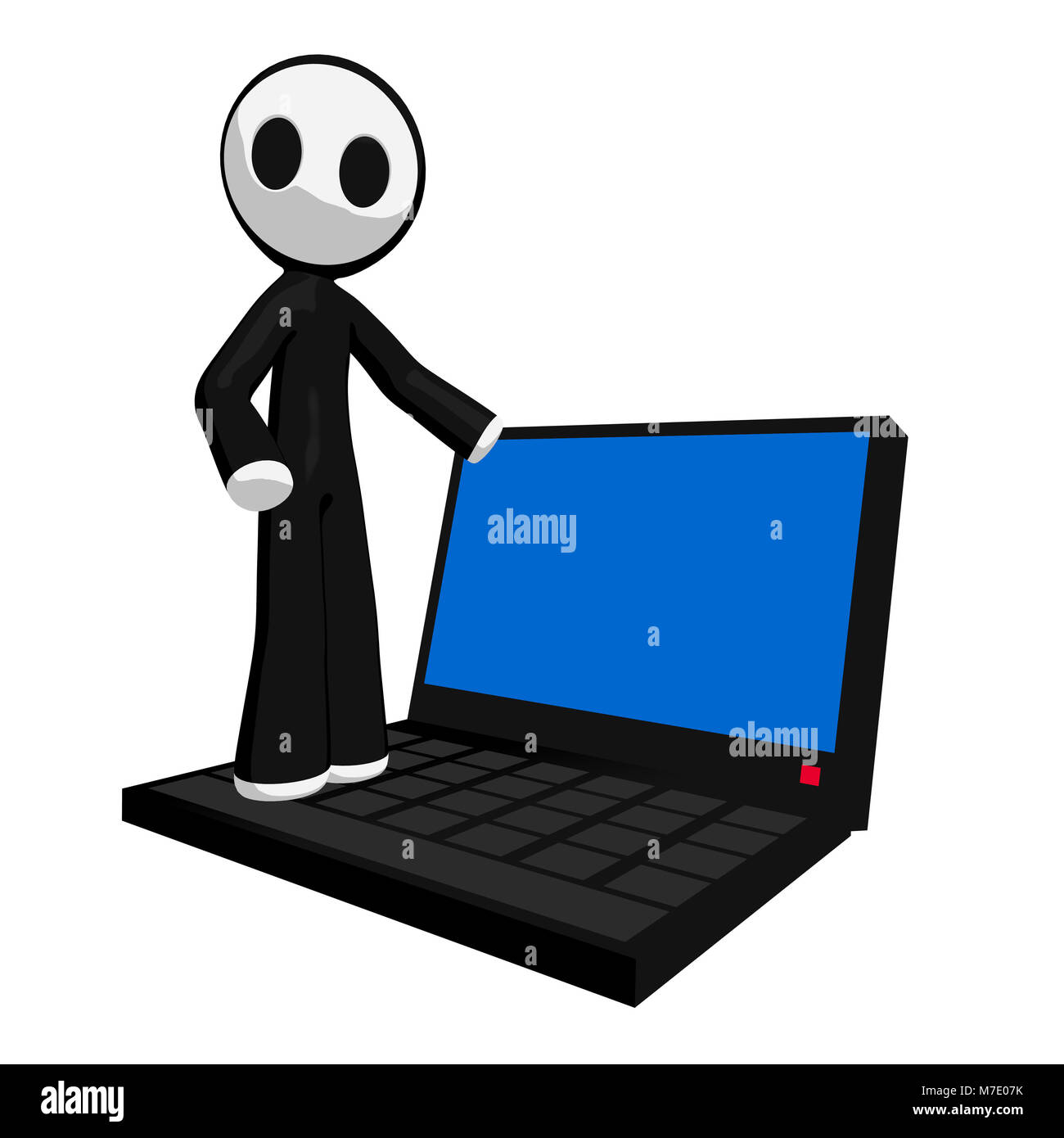 Character mascot standing on laptop computer Stock Photo - Alamy