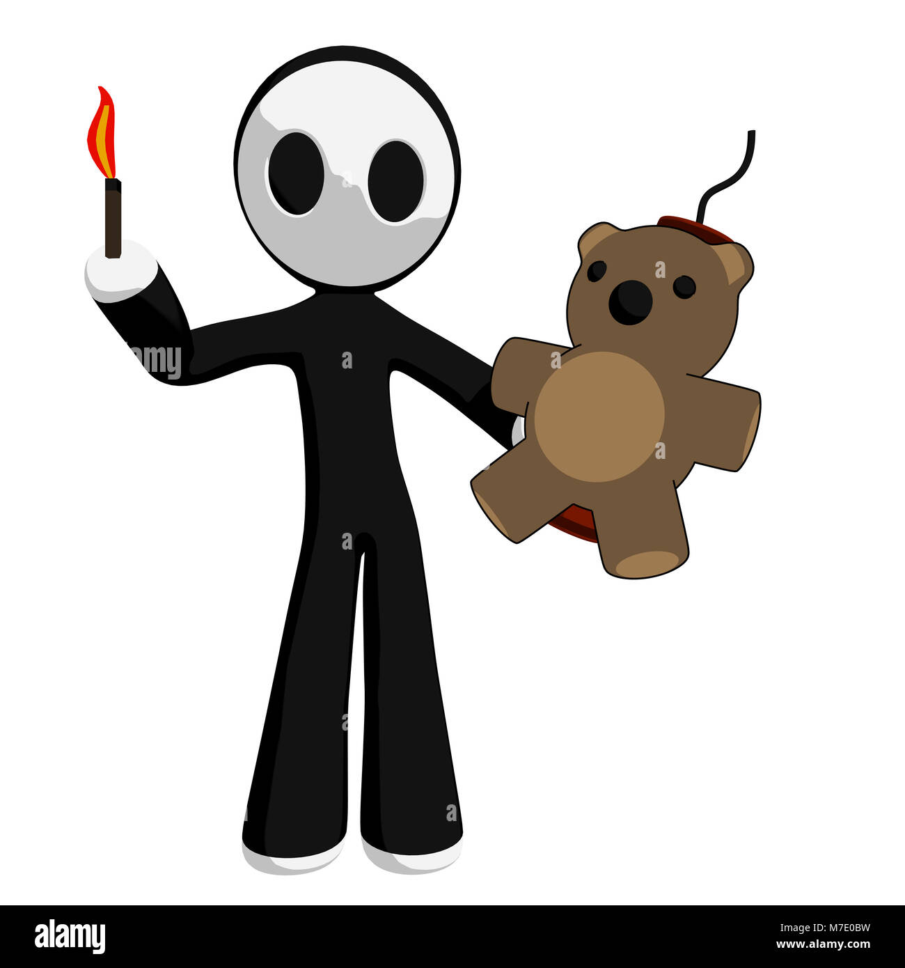 Character mascot holding teddy bear bomb with match Stock Photo - Alamy