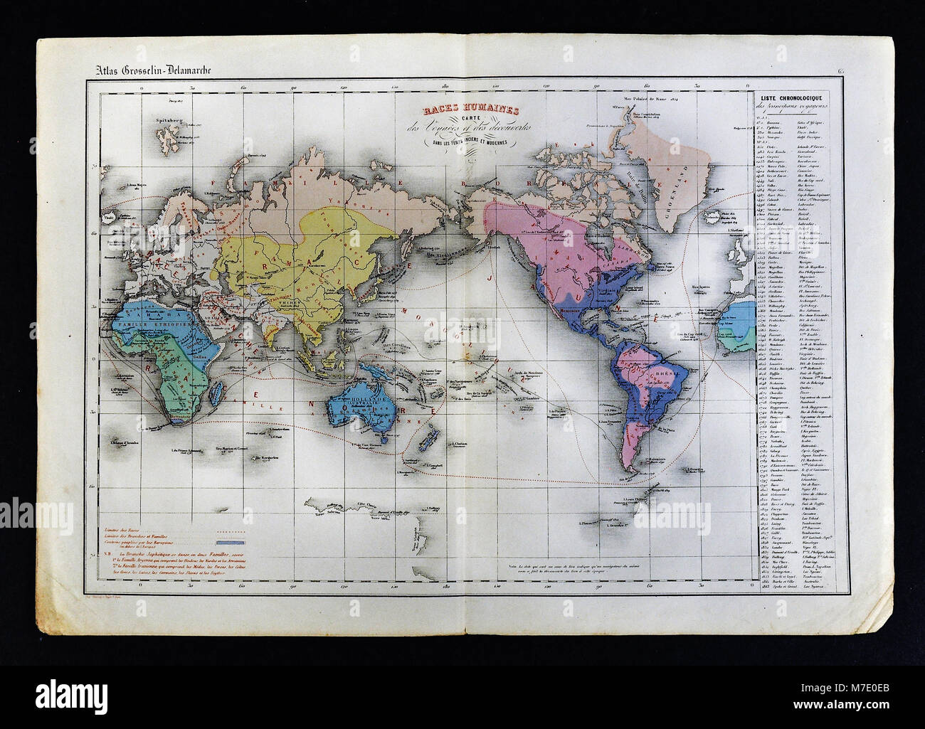 1858 Delamarche Map of World showing the Distribution of Human Races ...