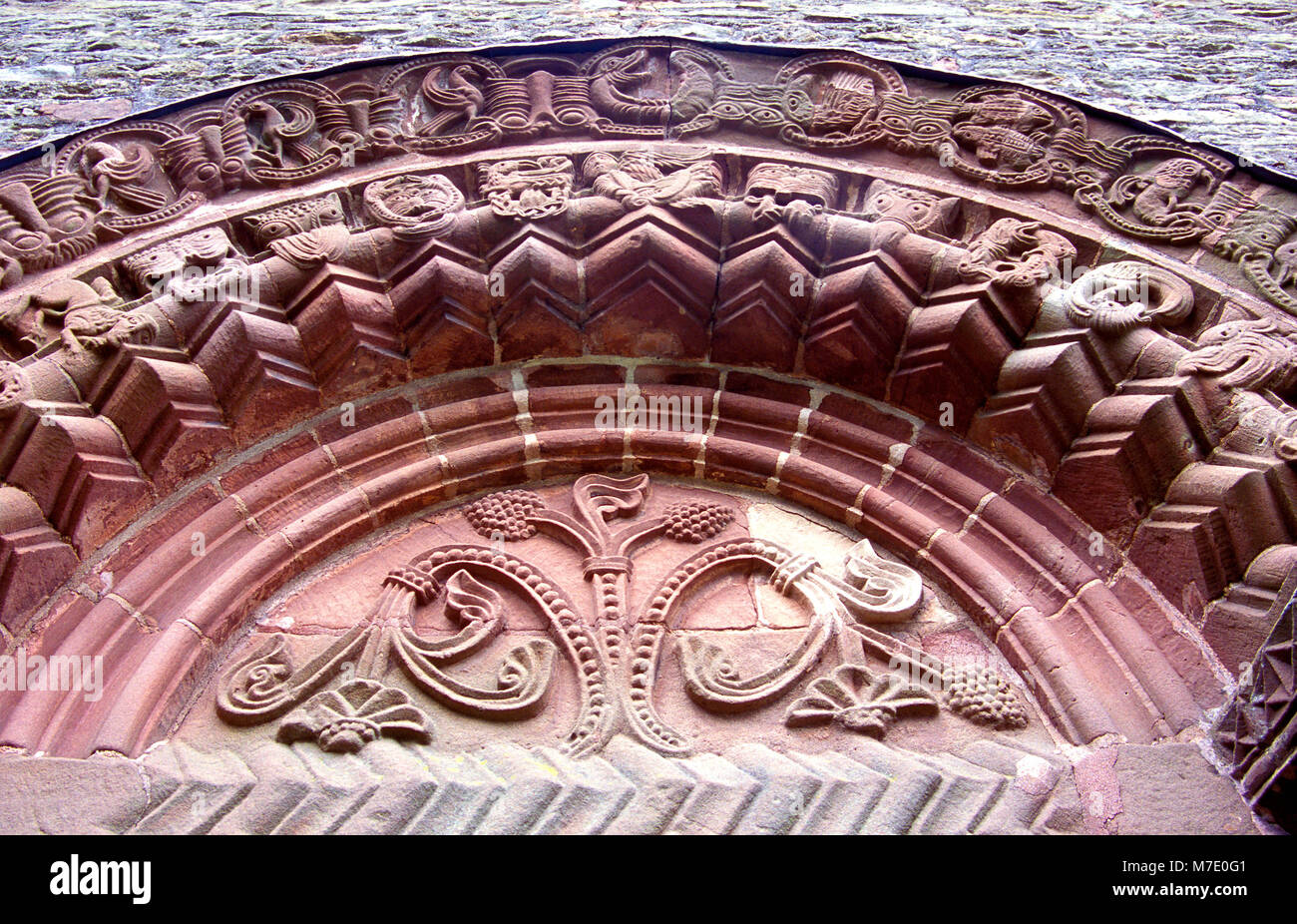 Tympanum above the south door of Kilpeck parish church of St Mary and ...