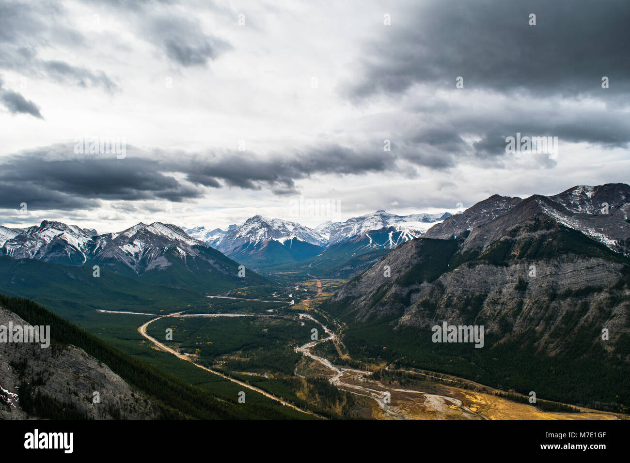 Landscape view of a valley in Kananaskis, Alberta, from the top of ...