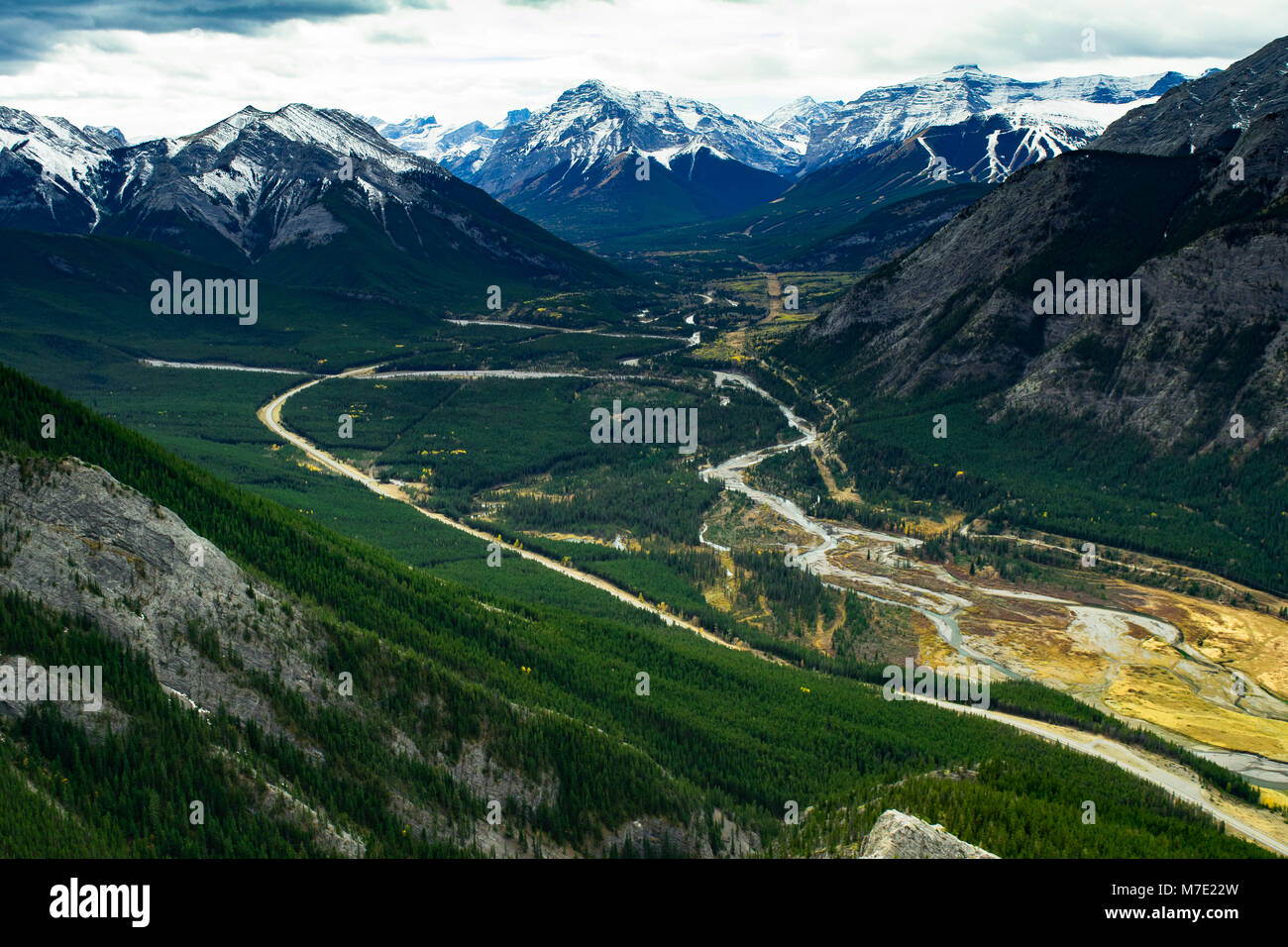 Landscape view of a valley in Kananaskis, Alberta, from the top of ...