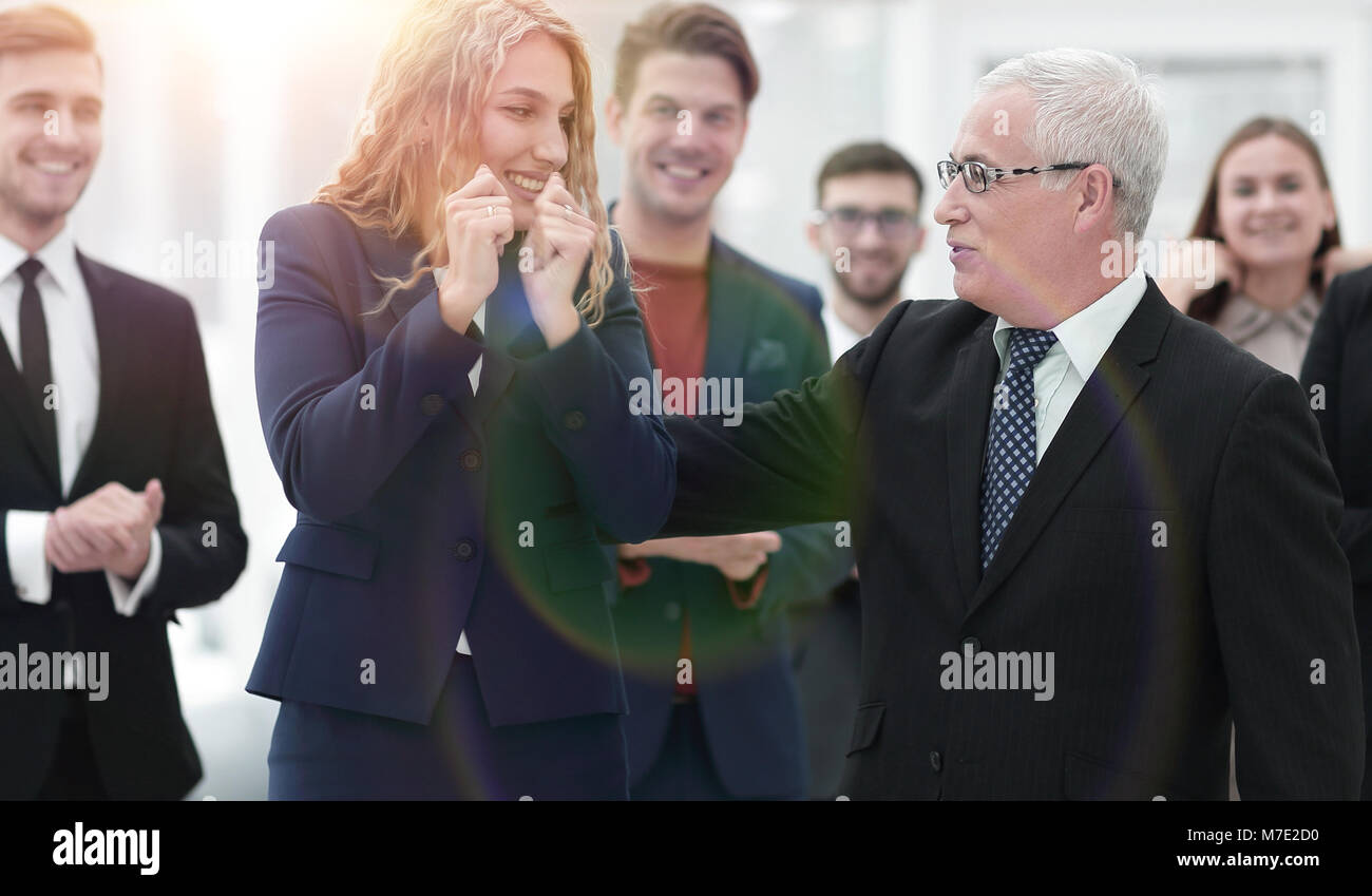 happy business woman and senior business partner Stock Photo - Alamy