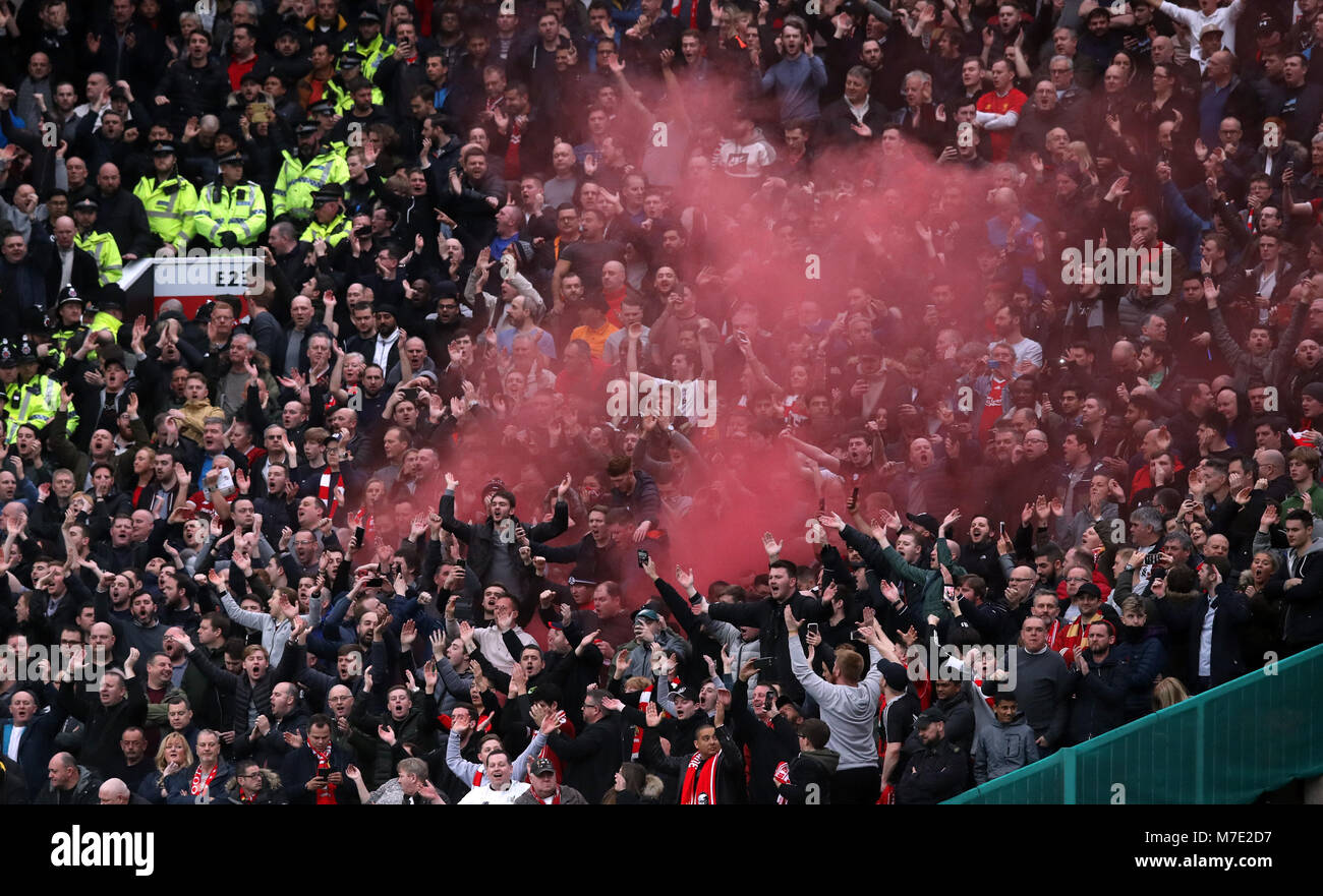 Liverpool fans during the Premier League match at Old Trafford ...
