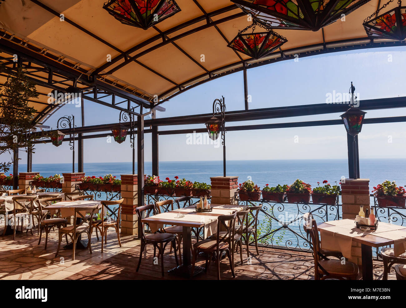 The interior of the restaurant overlooking the sea Stock Photo - Alamy
