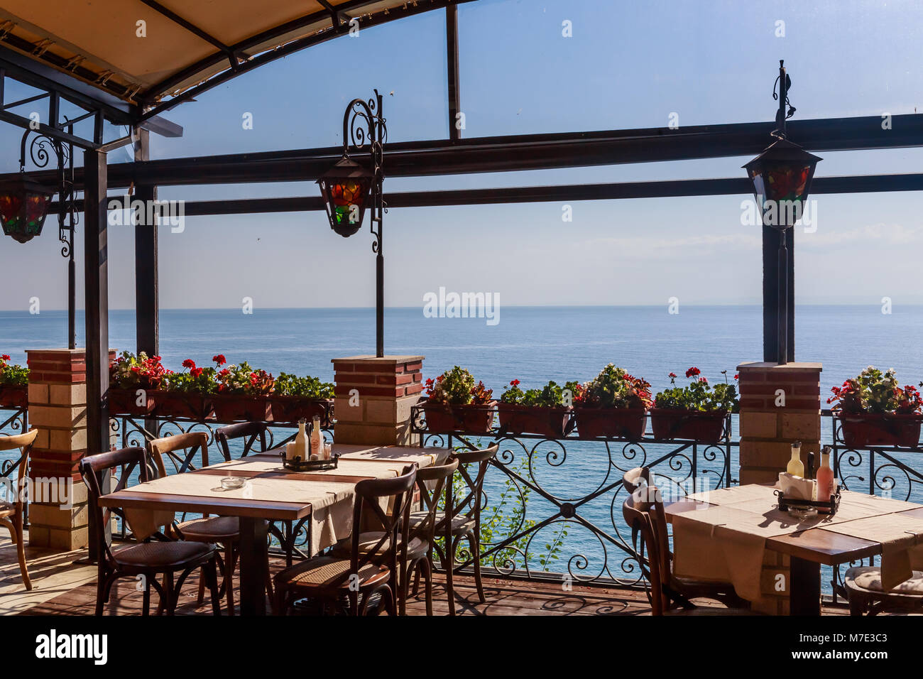 The interior of the restaurant overlooking the sea Stock Photo - Alamy