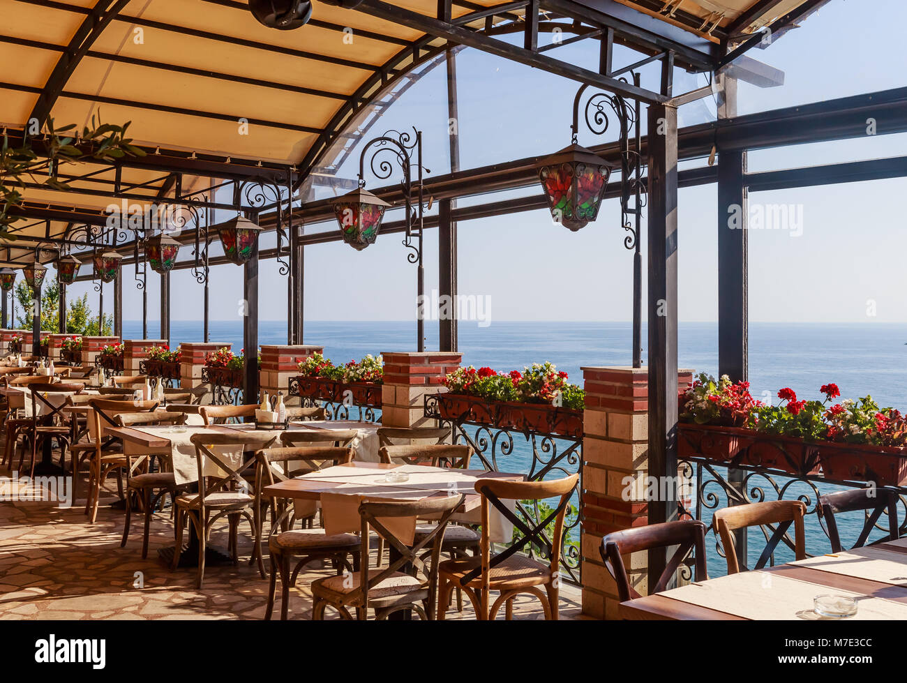 The interior of the restaurant overlooking the sea Stock Photo - Alamy