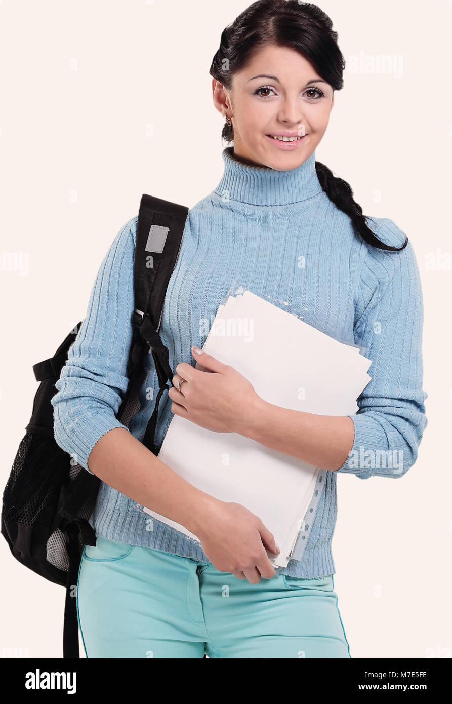 Beautiful female student posing isolated on a white background Stock ...
