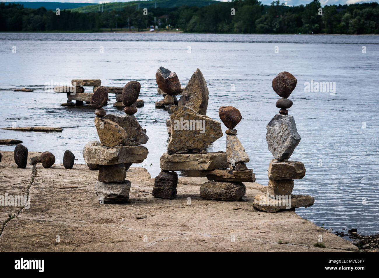 Rock formations and sculptures lining the Ottawa River, Ontario Stock ...