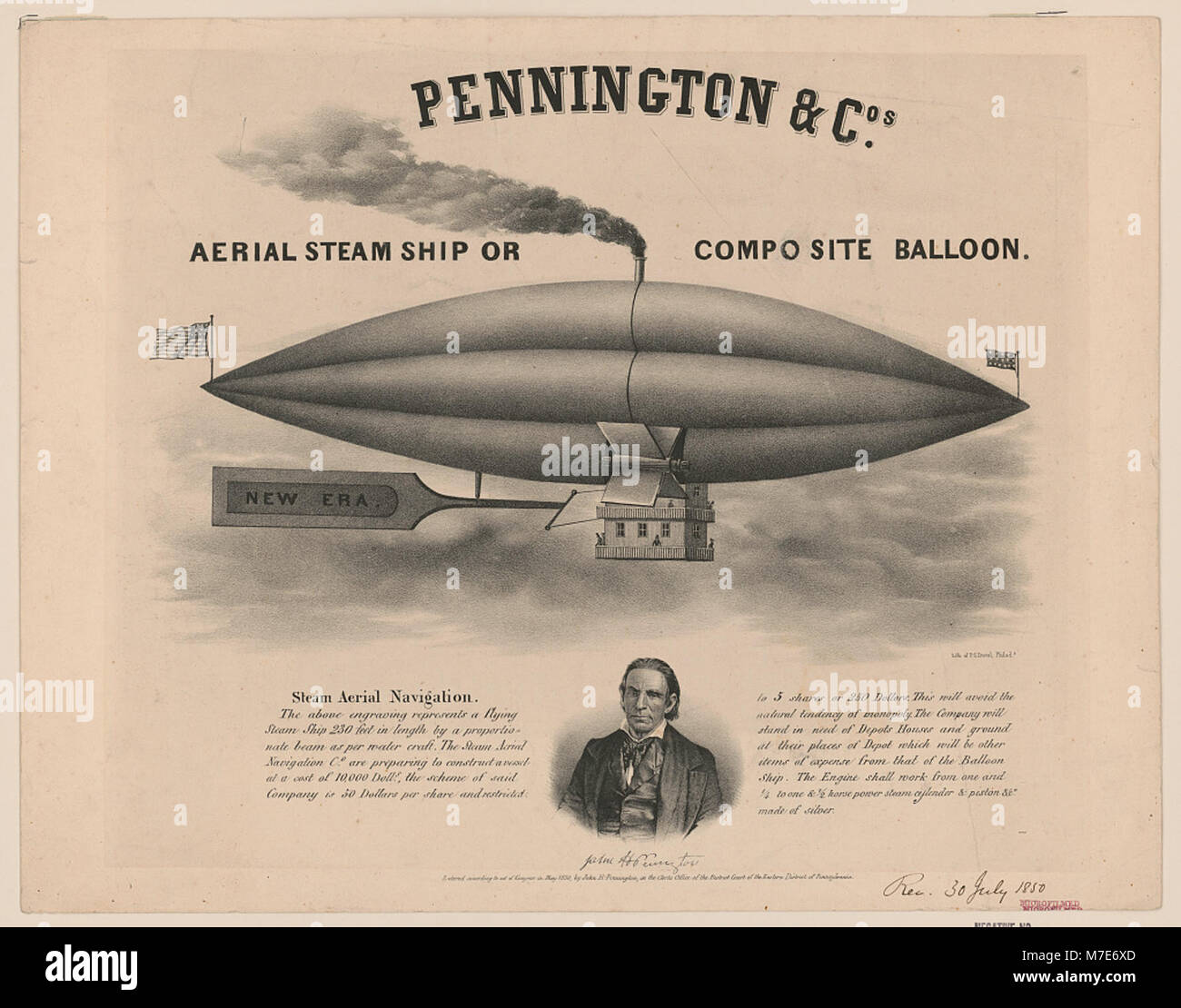 This lithograph illustrates an aerial steamship or composite balloon ...