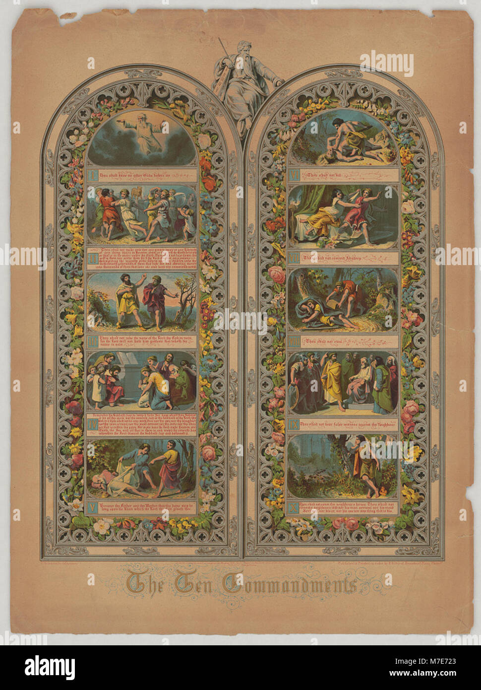 'The Ten Commandments' by C. Schuessele, an engraving created to depict ...