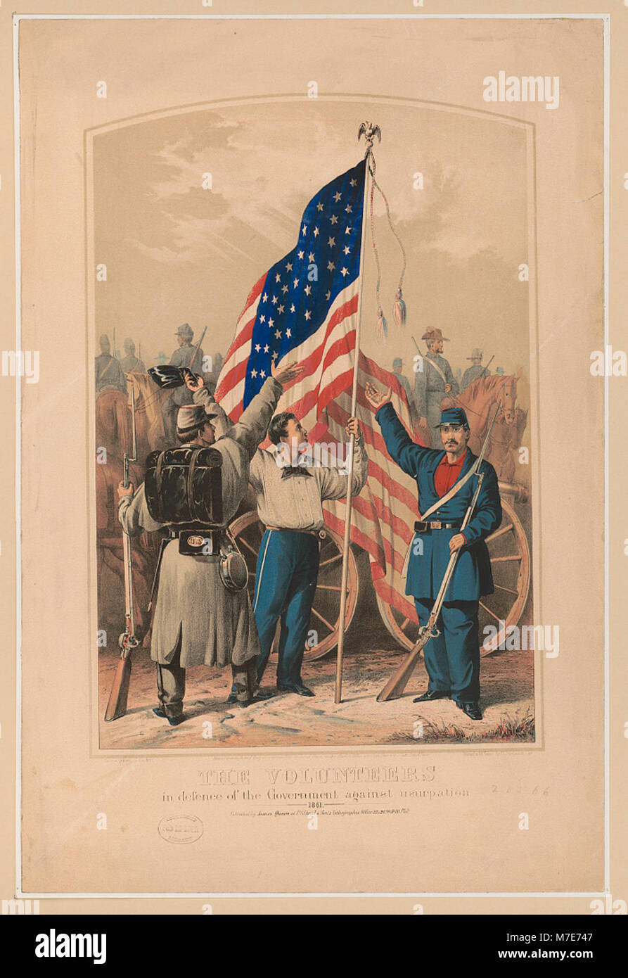 This lithograph from 1861 depicts volunteers defending the government ...