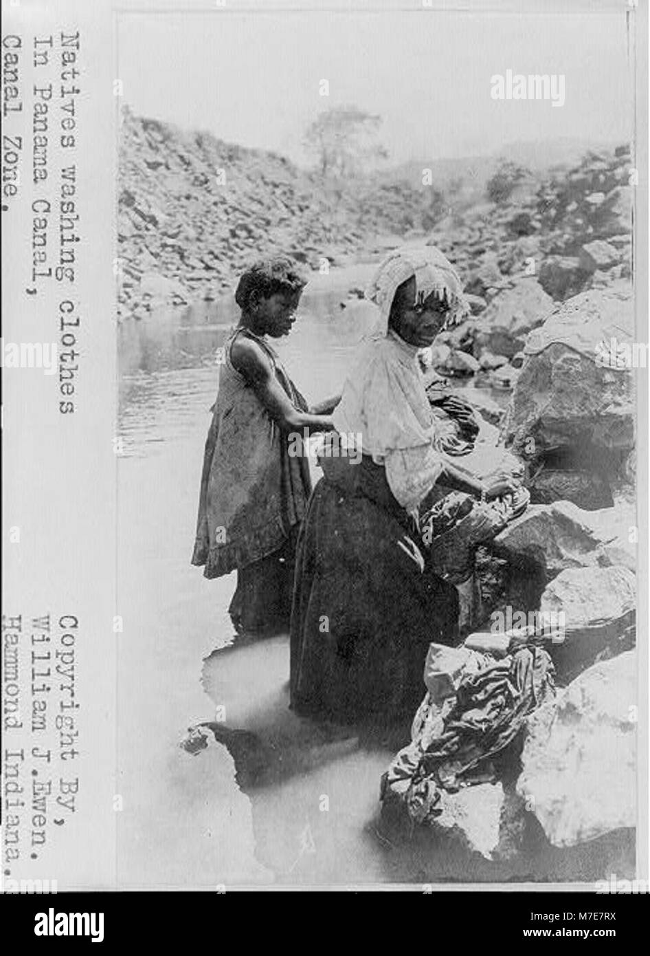 This image depicts indigenous people washing clothes in the Panama ...