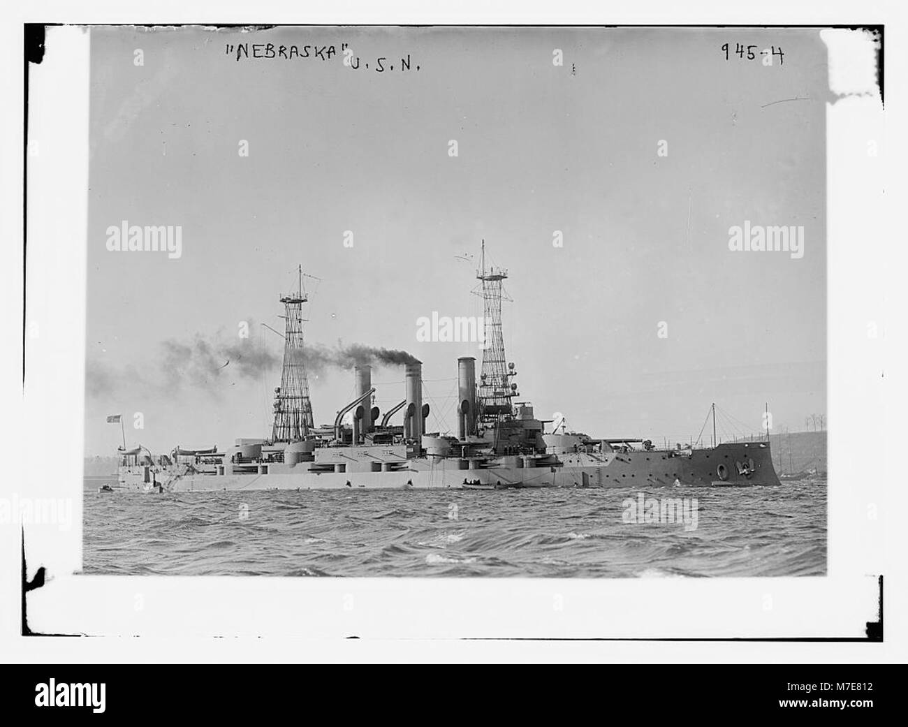 A photograph documenting the Nebraska U.S.N., highlighting the ship’s ...