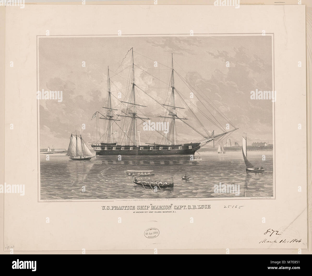 The U.S. practice ship Marion, under Captain S.B. Luce, is anchored off ...