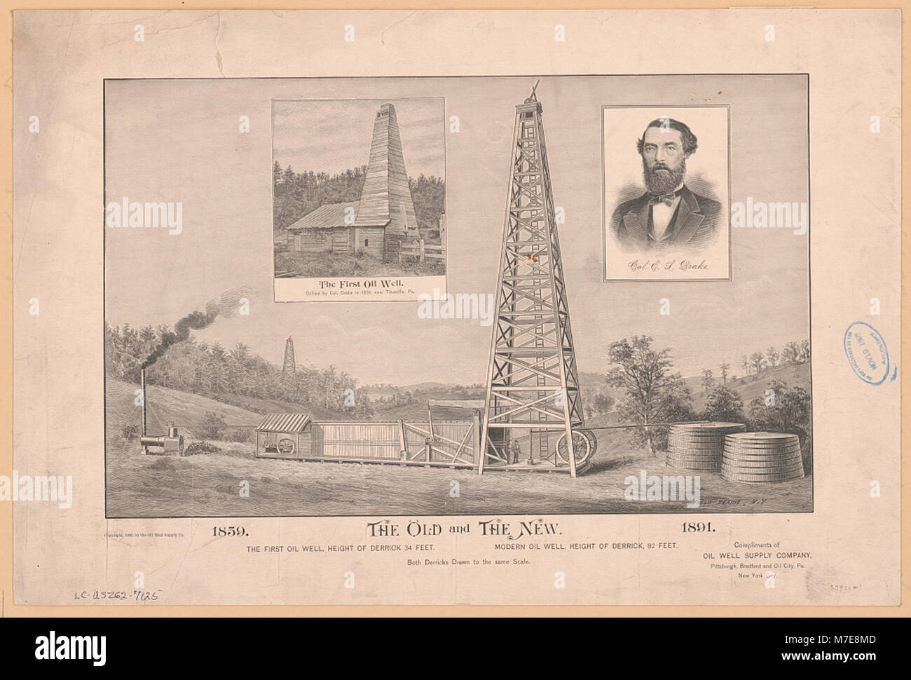 The old and the new., the first oil well..., modern oil well ...