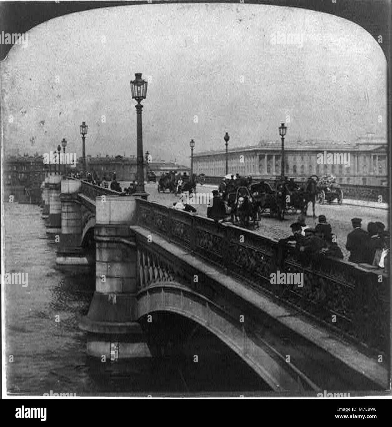 The Nicolai Bridge in St. Petersburg, Russia, spans a waterway and ...