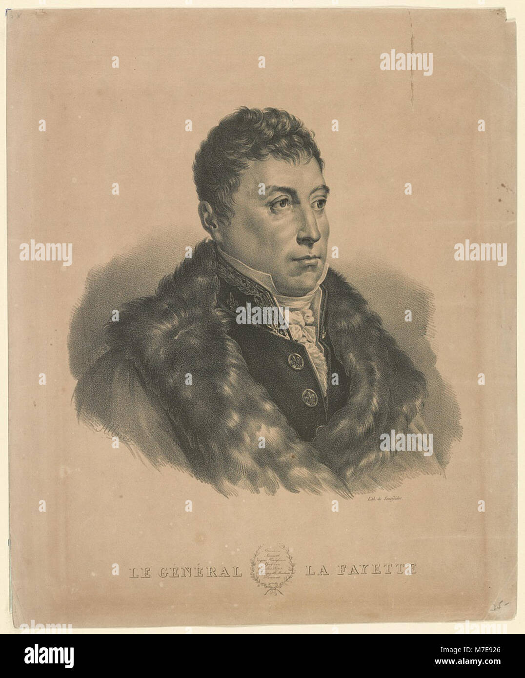 A depiction of General Lafayette, with a garland enclosing the names of ...