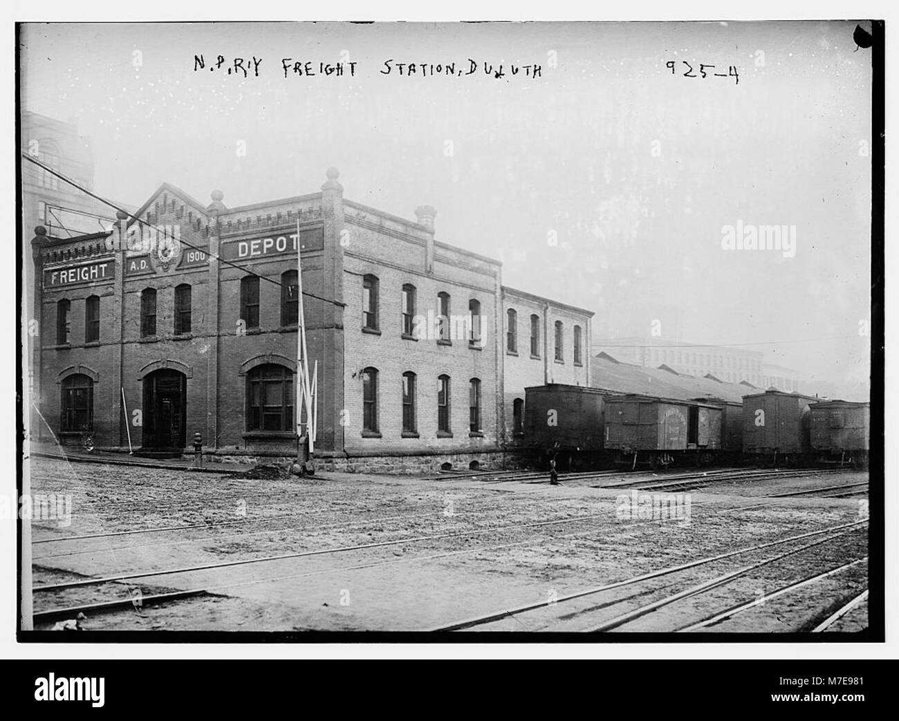 A photograph of the exterior of the Northern Pacific Railroad freight ...