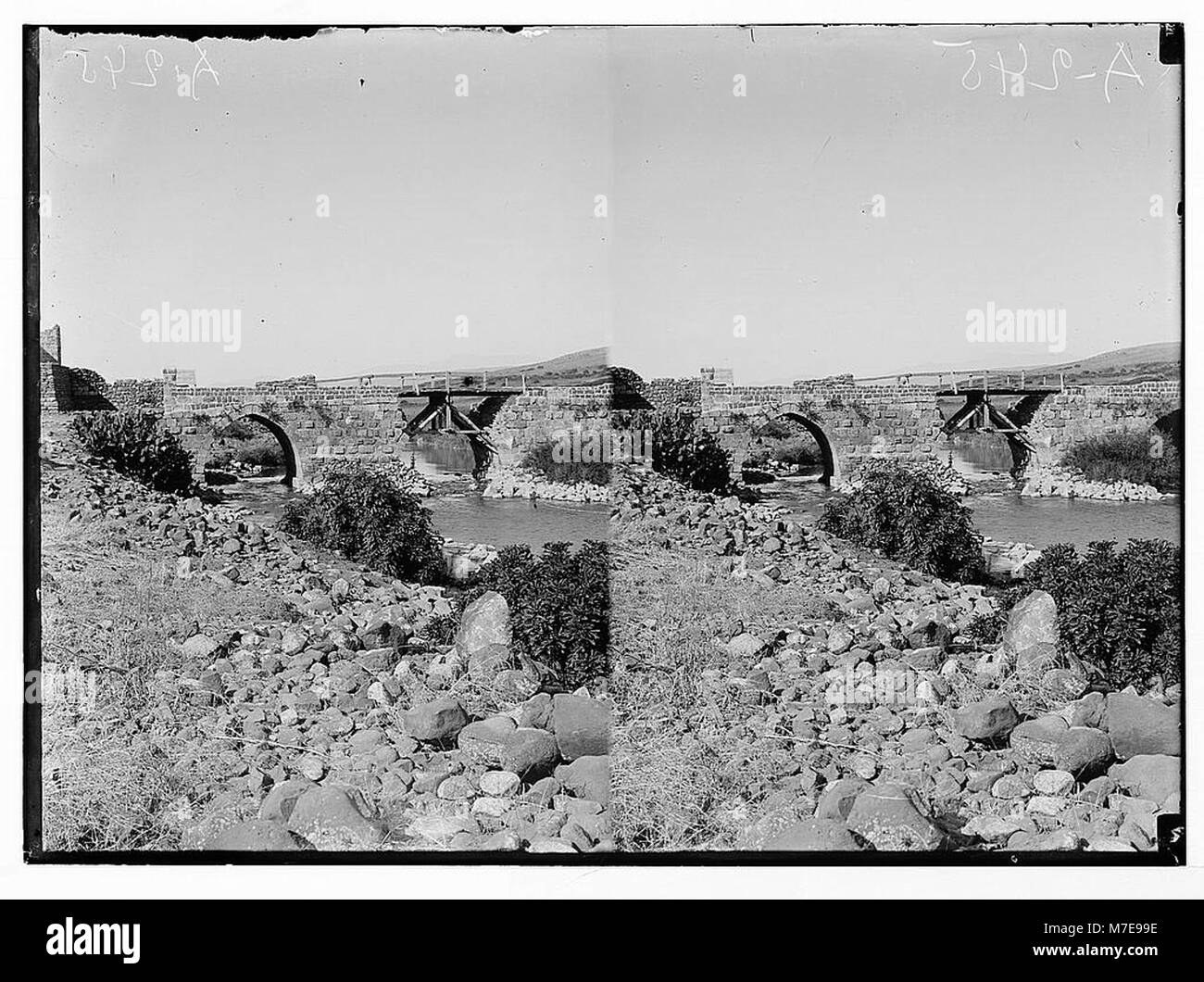 A photograph showing the bridge over the Jordan River, known as Jisr ...