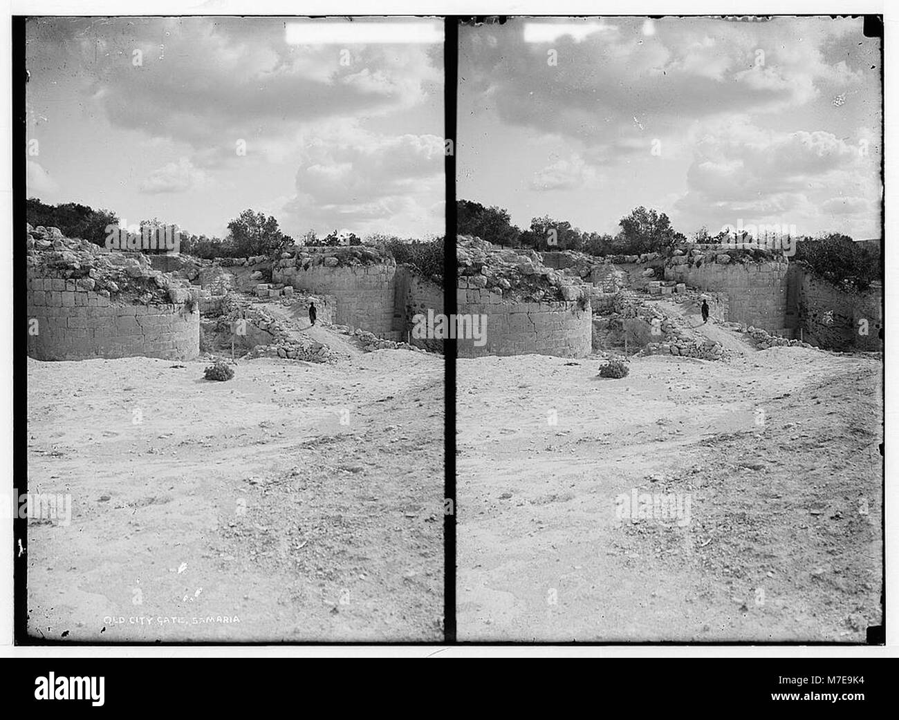 The image shows the ruins of the city gate of Samaria, located in ...