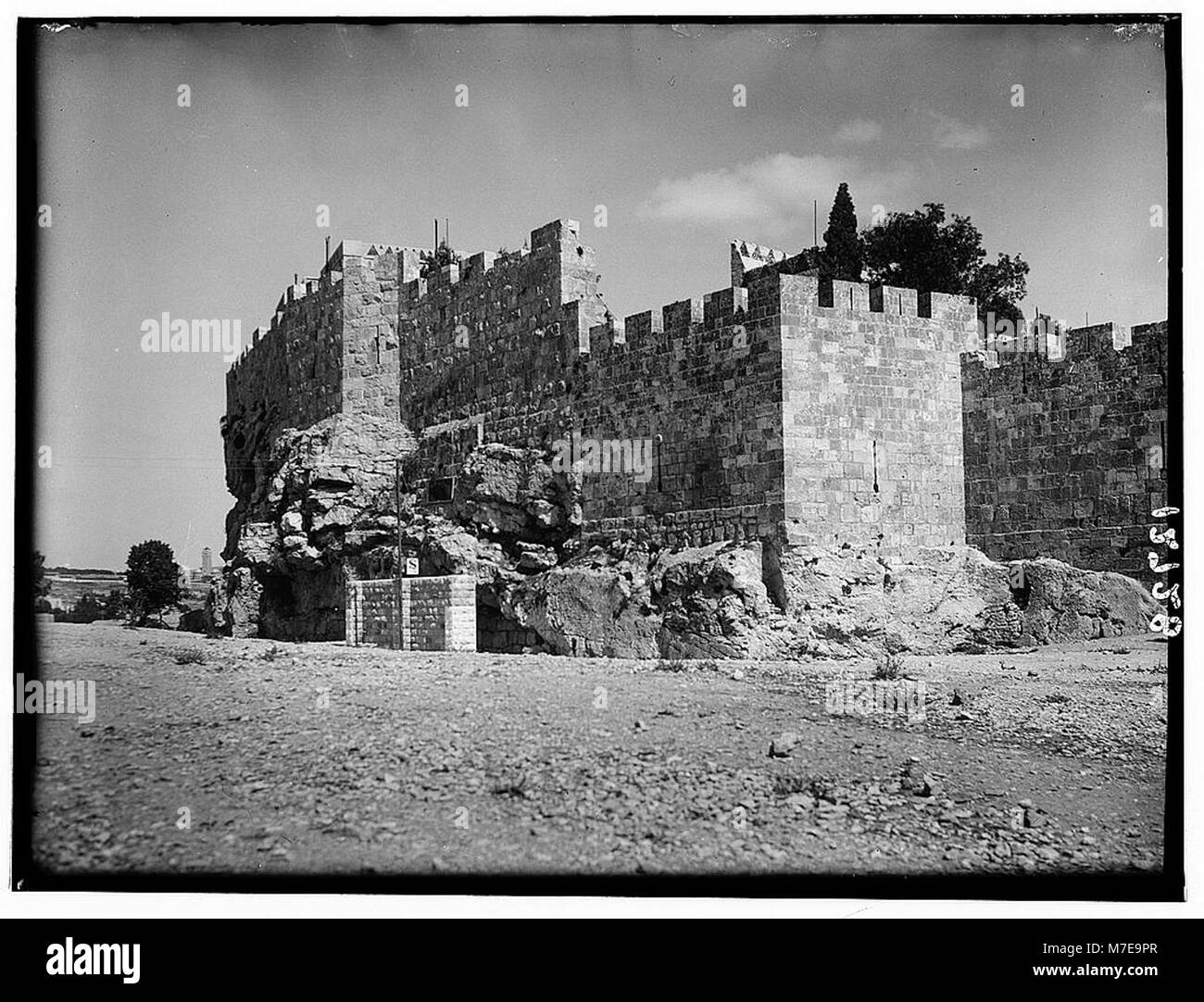 A photograph showing the north city wall above the entrance to Solomon ...