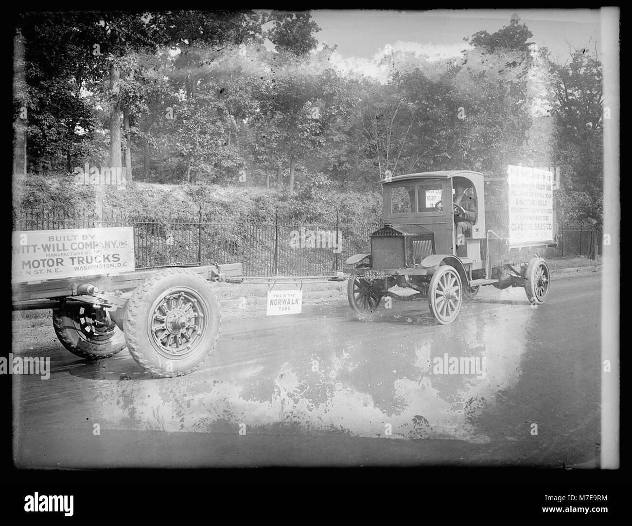 A tire test conducted in Norwalk, featuring vehicles and equipment used ...