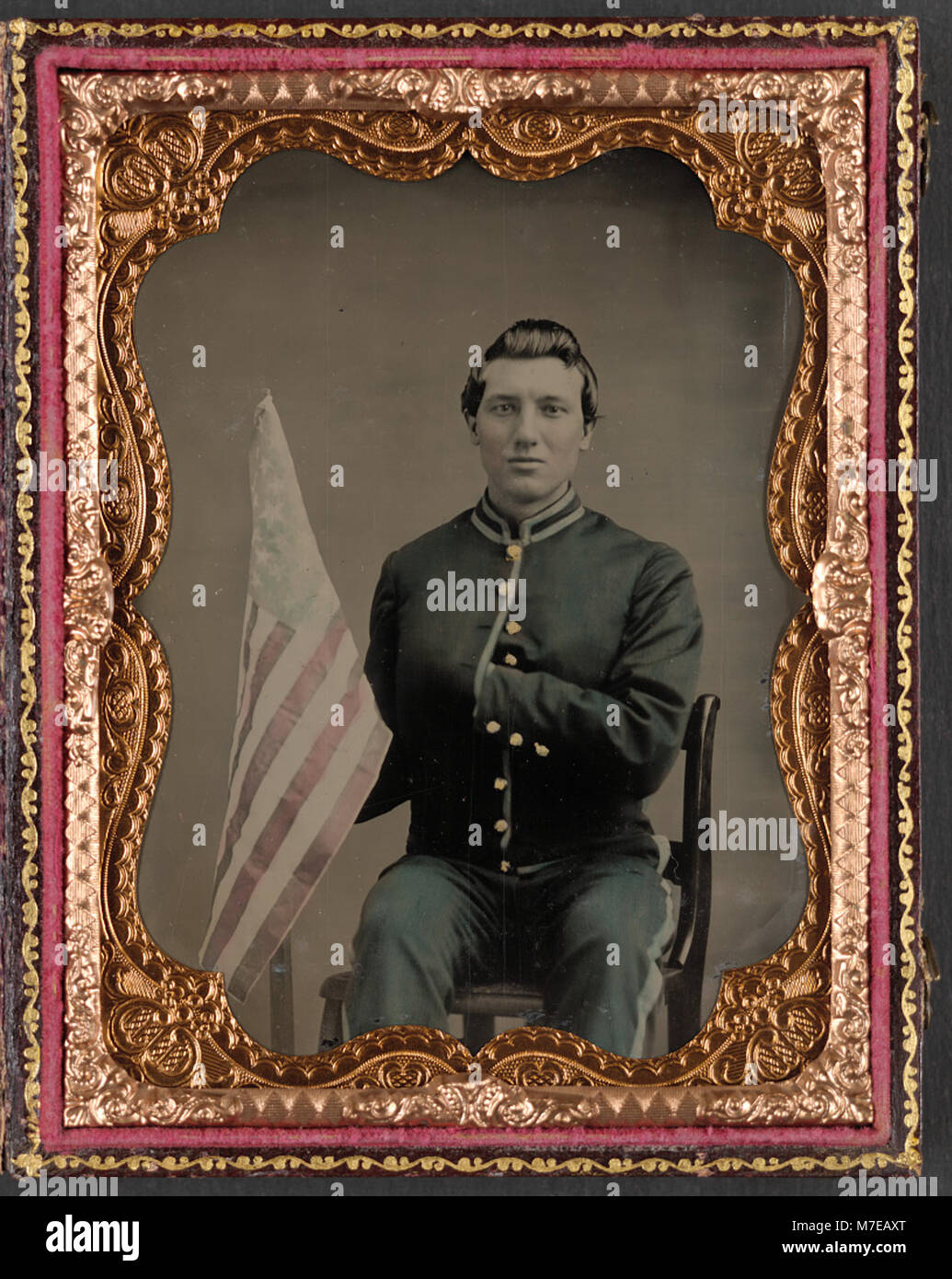 An unidentified Union cavalry soldier is pictured holding the American ...