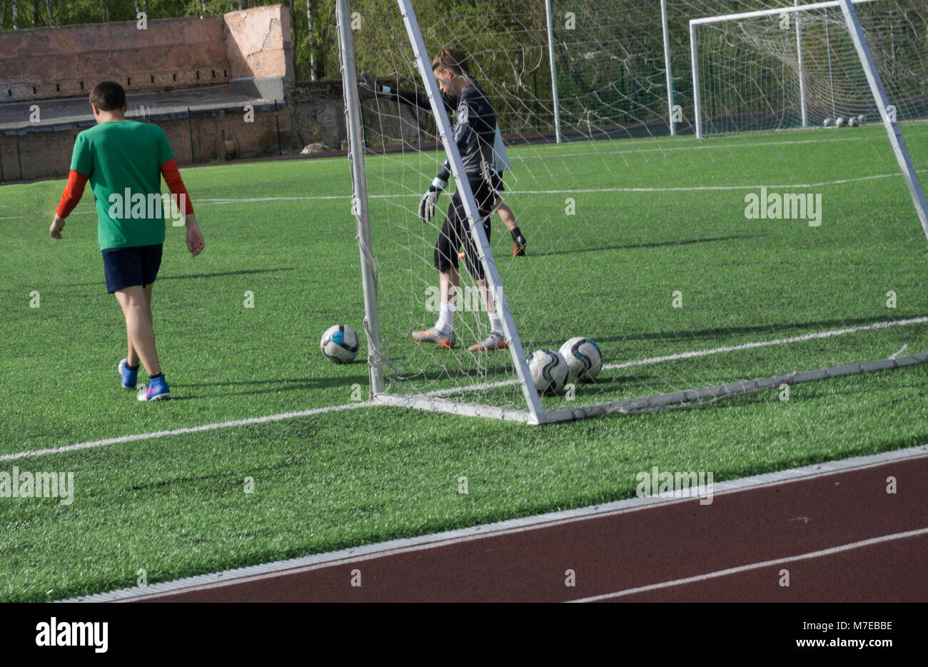 Soccer or football net background, view from behind the goal stadium ...
