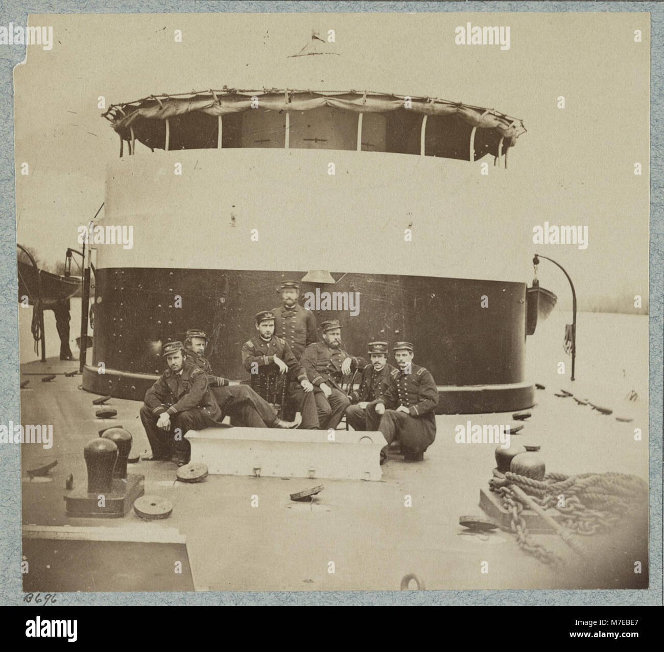 A photograph of officers on the deck of the USS Monitor Saugus on the ...