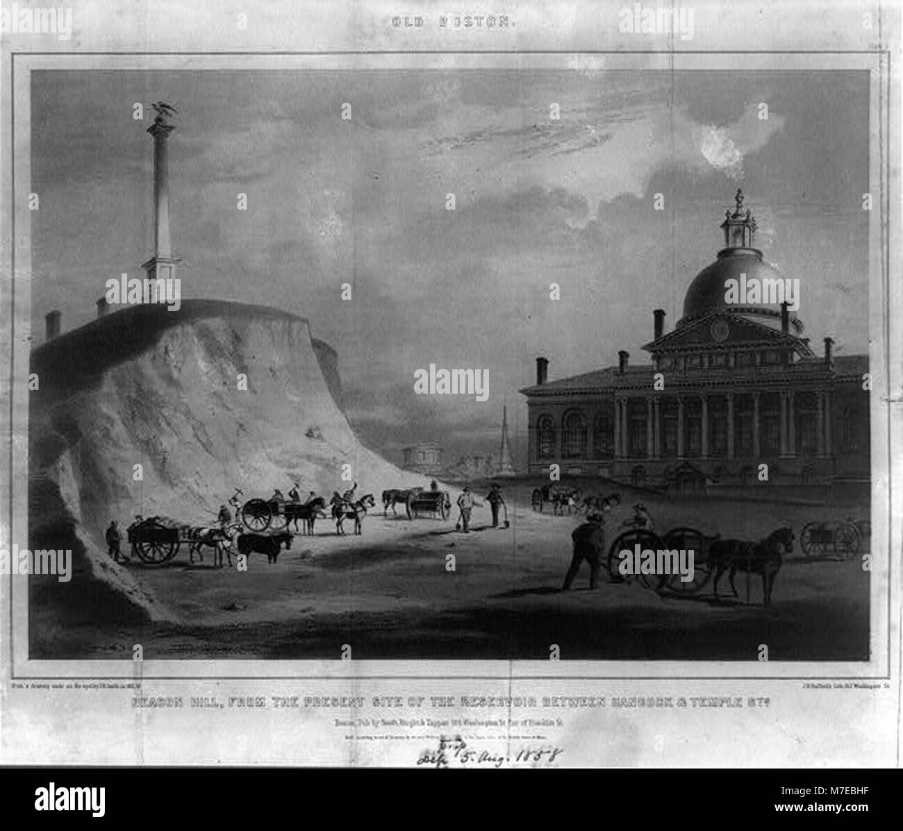 Old Boston. Beacon Hill from the present site of the reservoir between ...