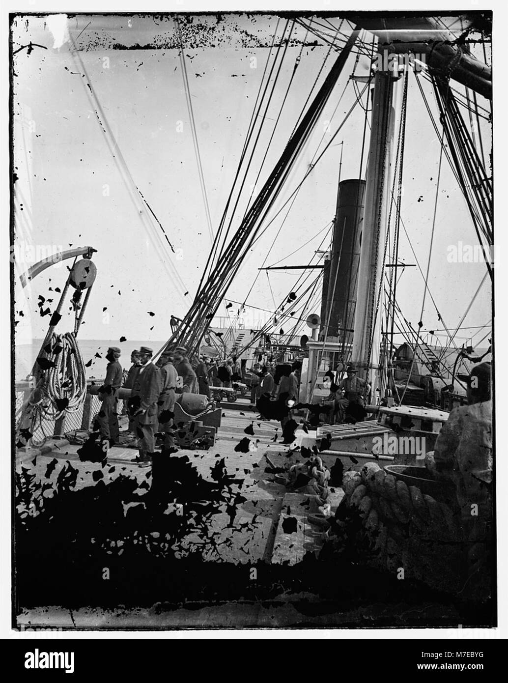 A photograph taken on the deck of the U.S.S. Arago, a naval vessel ...