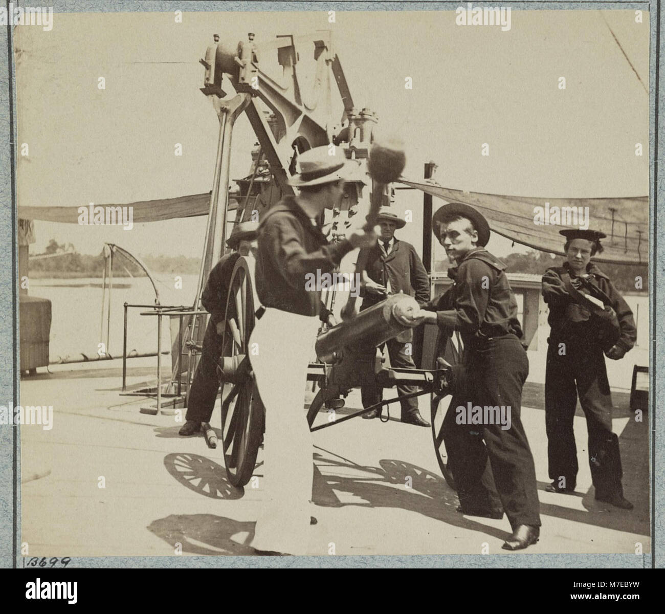 A photograph of the deck of the U.S. gunboat Hunchback, capturing the ...